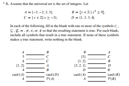Solved Assume that the universal set is the set of integers. | Chegg.com