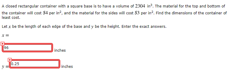 Solved A closed rectangular container with a square base is | Chegg.com