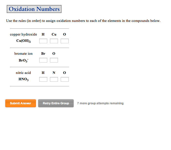 Solved Oxidation Numbers Use the rules (in order) to assign | Chegg.com