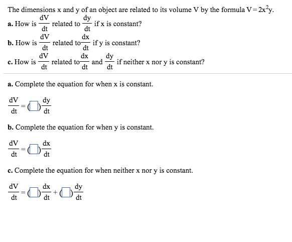 Solved The dimensions x and y of an object are related to | Chegg.com