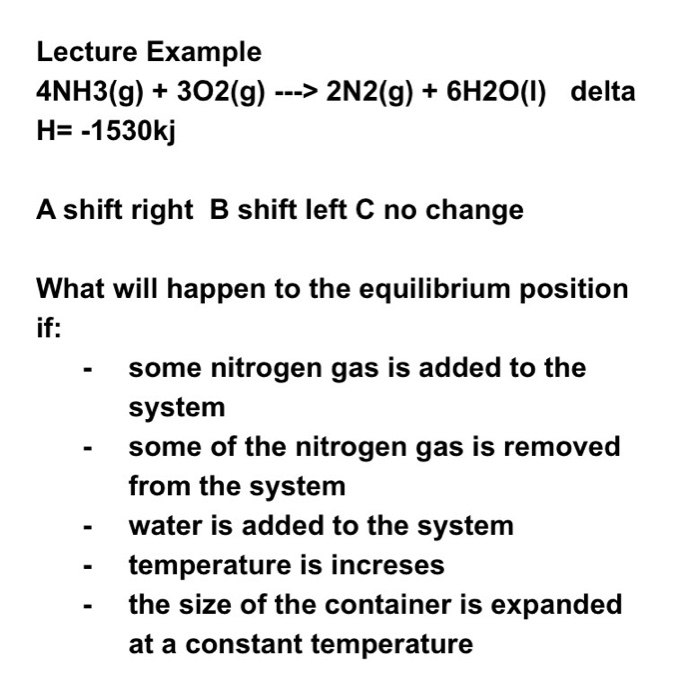 Solved Lecture Example 4NH3(g) + 3O2(g) Right arrow 2N2(g) + | Chegg.com