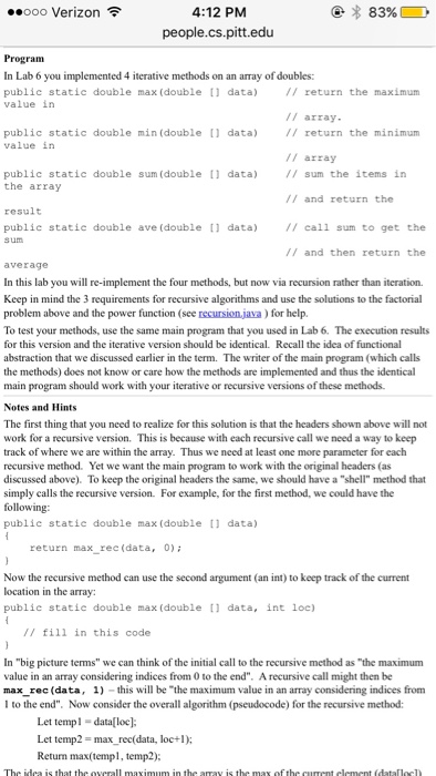 Solved Cs401 Lab 12 Recursion Note Since This Is The Last 