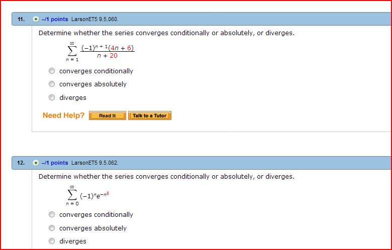 Solved Determine whether the series converges conditionally | Chegg.com