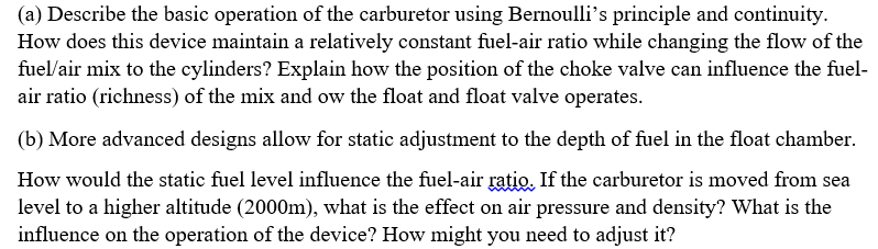 Solved A basic fixed-venturi carburetor design is shown in | Chegg.com