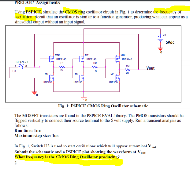 RELAB Assignments: Using PSPICE, simulate the CMOS | Chegg.com