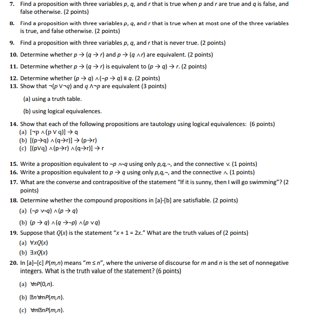 Solved Find A Proposition With Three Variables P Q And R