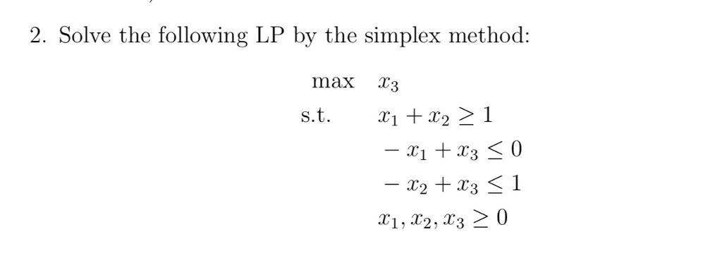 Solved 2. Solve the following LP by the simplex method: max | Chegg.com
