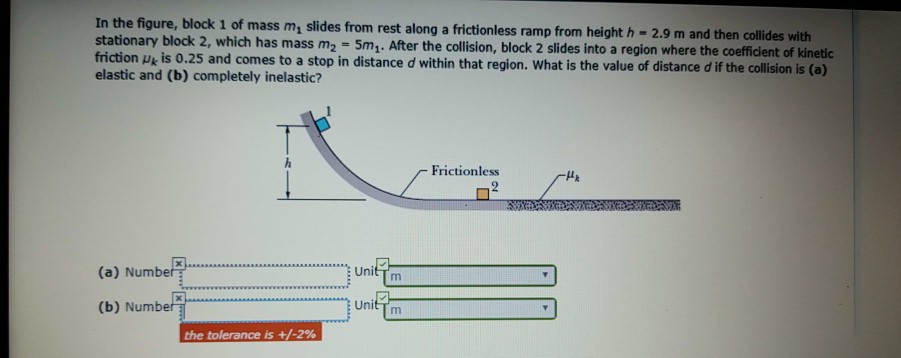 Solved In the figure, block 1 of mass m slides from rest | Chegg.com