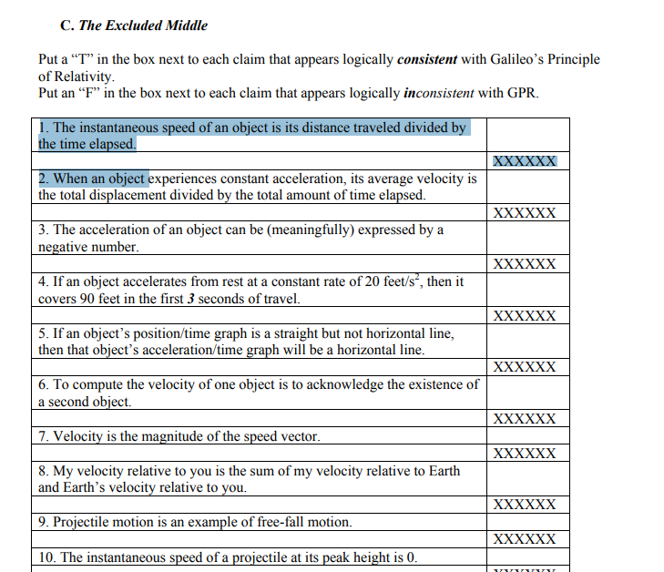 Solved C. The Excluded Middle Put a "T" in the box next to | Chegg.com