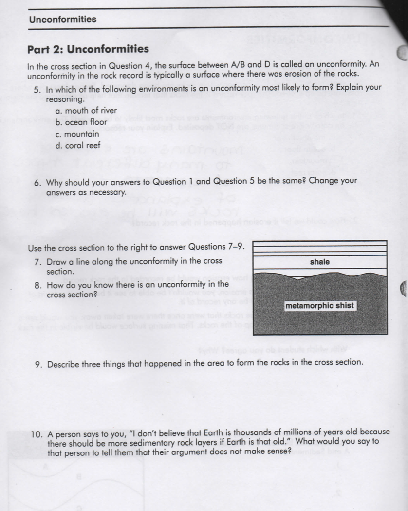 Solved GEOLOGY HELP Unconformities Worksheet (please ignore | Chegg.com