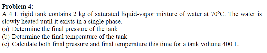 Solved Problem 4: A 4 L rigid tank contains 2 kg of | Chegg.com