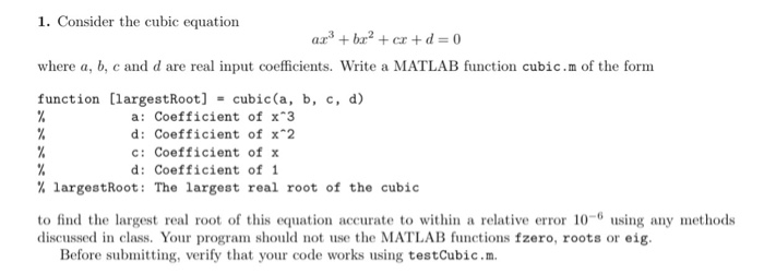 Solved Consider the cubic equation ax^3 + bx^2 + cx + d = 0 | Chegg.com