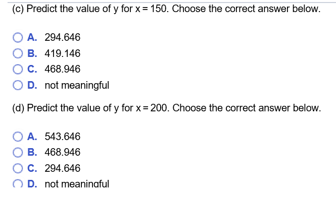 Solved to predict the value of y for each of the given | Chegg.com