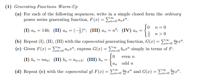 Solved (1) Generating Functions Warm-Up (a) For each of the | Chegg.com