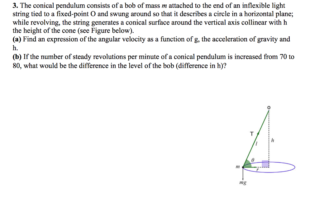 Solved The conical pendulum consists of a bob of mass m | Chegg.com