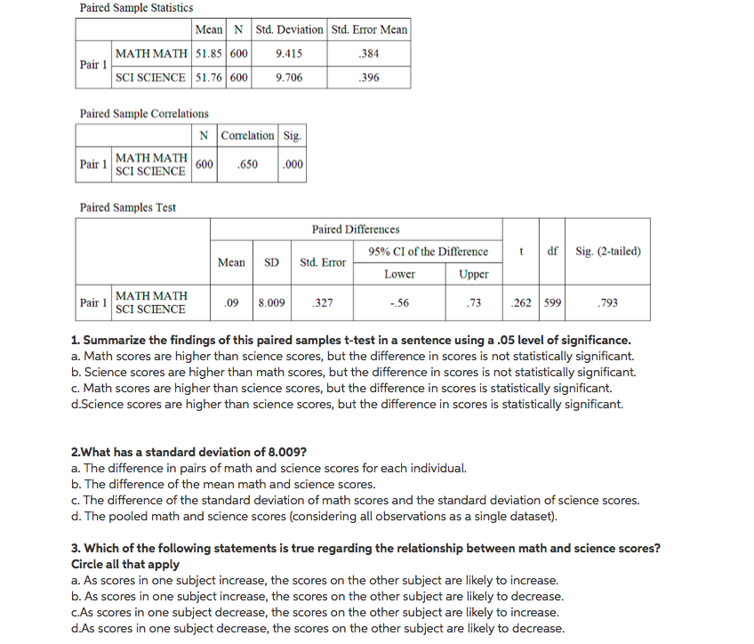 Solved Paired Sample Statistics Mcan N Std. Deviation Std. | Chegg.com