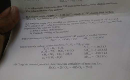 Solved 5) An unknown gas was found to effuse 2.92 times | Chegg.com