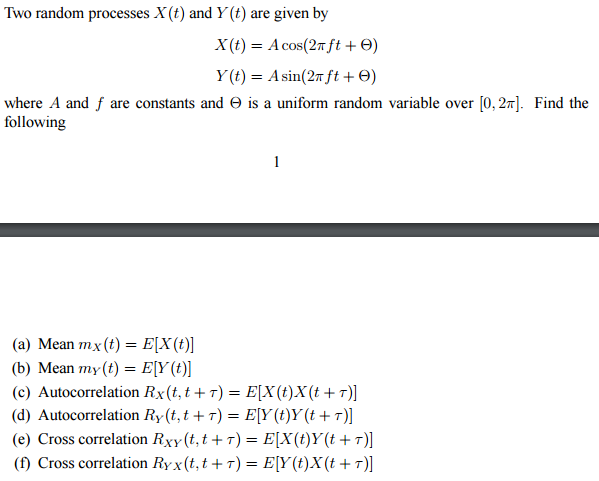 Solved Two random processes X (t) and Y (t) are given by | Chegg.com