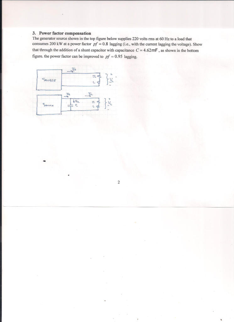 Solved 3. Power factor compensation The generator source | Chegg.com