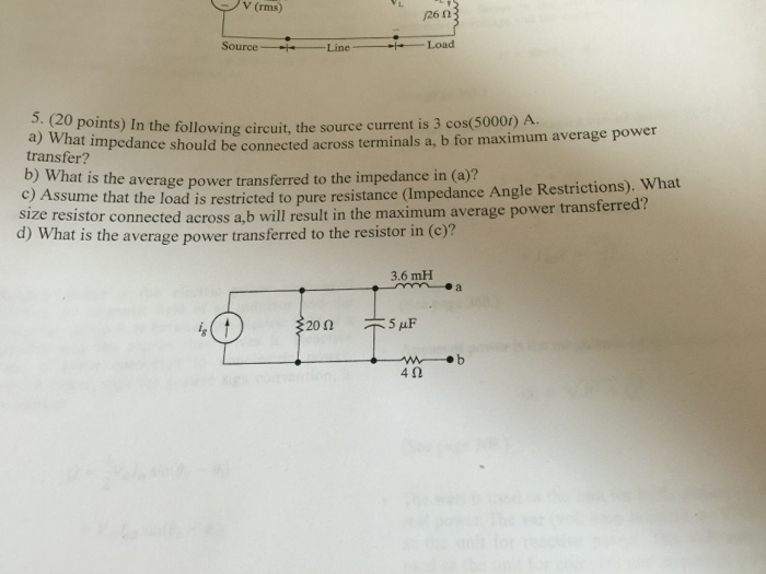 Solved In the following circuit, the source current is 3 cos | Chegg.com