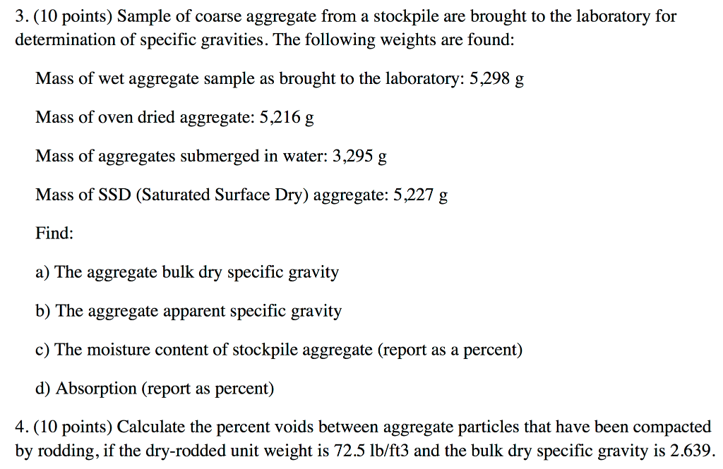 Solved 3. (10 points) Sample of coarse aggregate from a | Chegg.com
