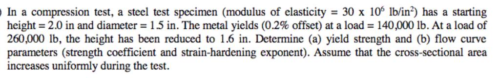 Solved In a compression test, a steel test specimen (modulus | Chegg.com