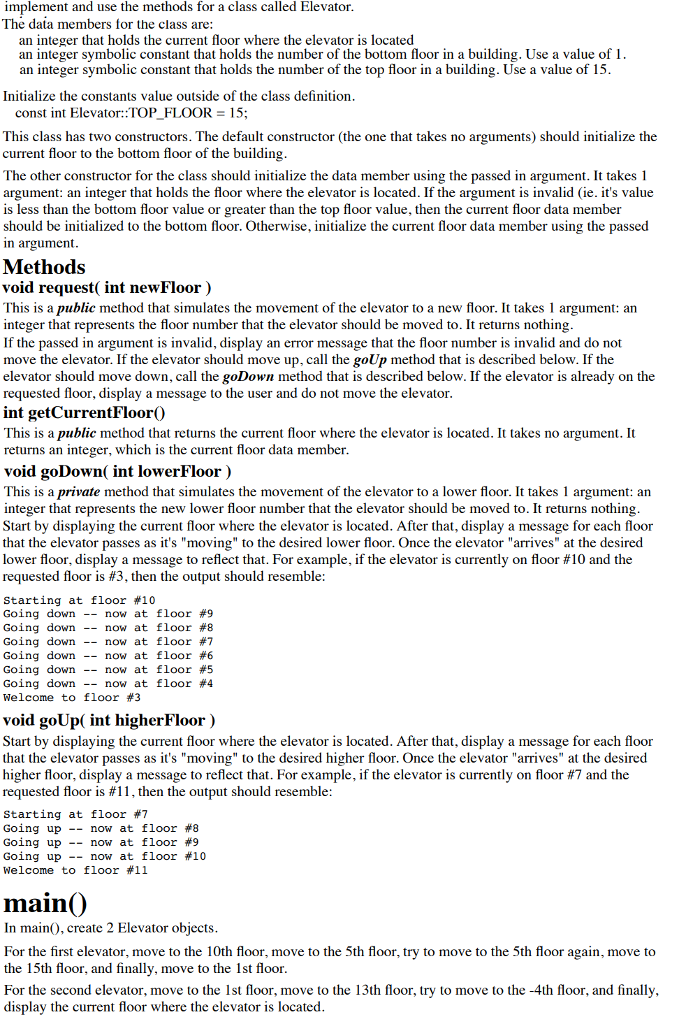 implement and use the methods for a class called | Chegg.com