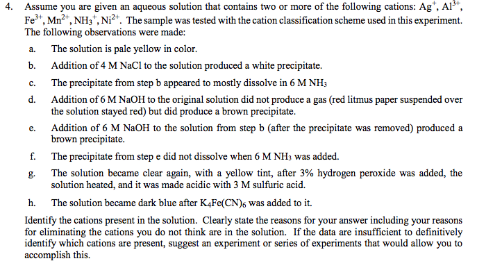 Solved Identify the cations present in the solution and | Chegg.com
