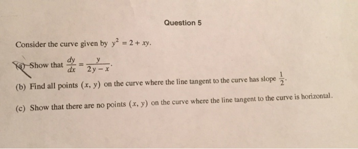 Solved Consider the curve given by y^2 = 2 + xy. Show that | Chegg.com