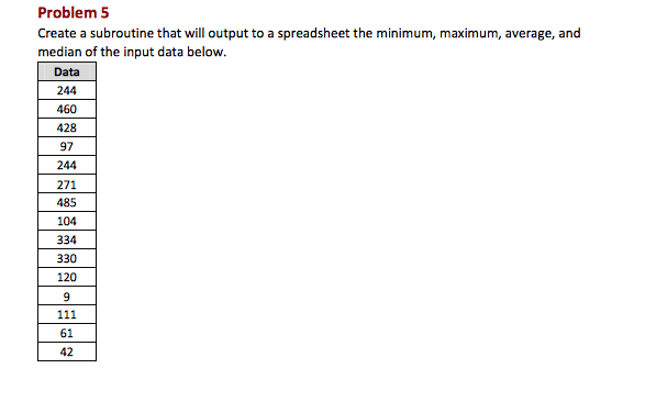 Solved Problem 5 Create a subroutine that will output to a | Chegg.com