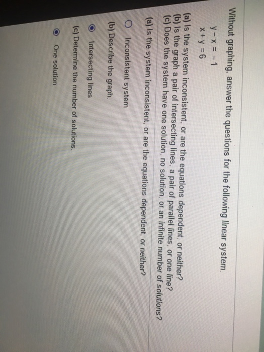 Solved Without graphing, answer the questions for the | Chegg.com