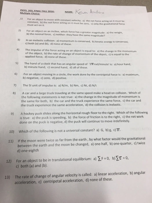 Solved For An Object To Move With Constant Velocity The