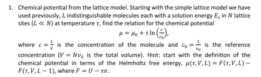 Solved Chemical potential from the lattice model. Starting | Chegg.com