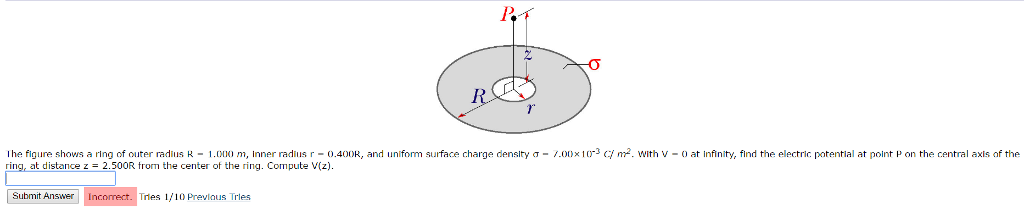 Solved The figure shows a ring of outer radius R = 1.000 | Chegg.com