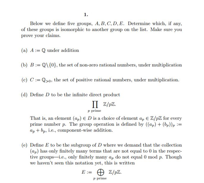 1. Below we define five groups, A, B, C, D, E. | Chegg.com