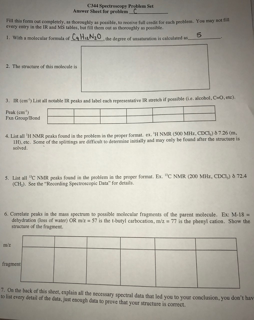 Solved C344 Spectroscopy Problem Set Answer Sheet for | Chegg.com Solved C344 Spectroscopy Problem Set Answer Sheet for | Chegg.com