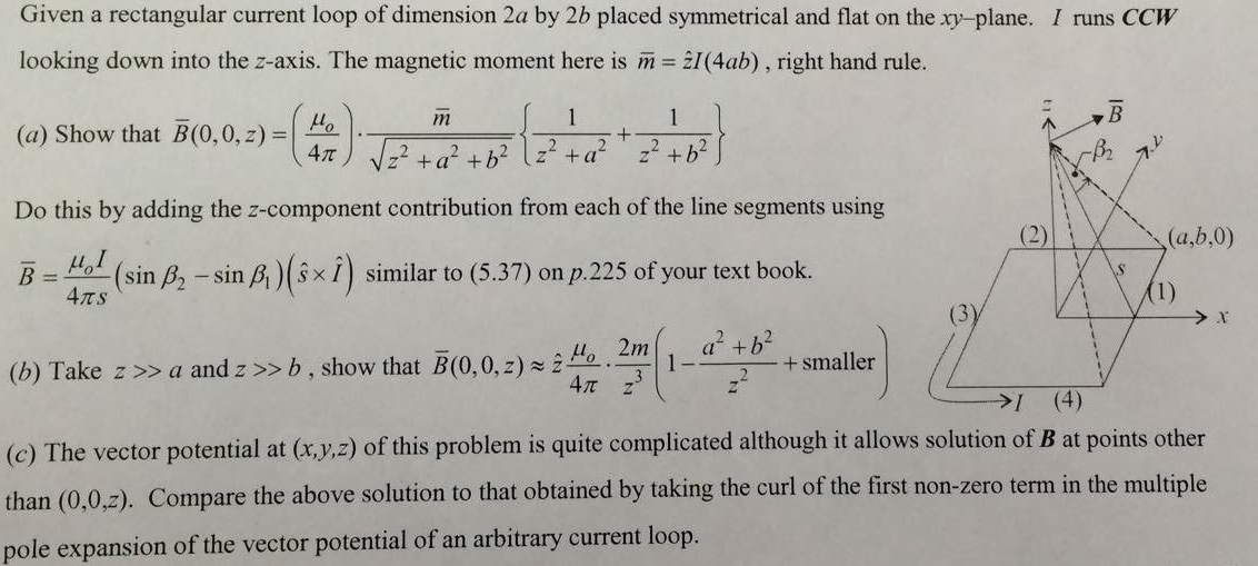 Given a rectangular current loop of dimension 2a by | Chegg.com