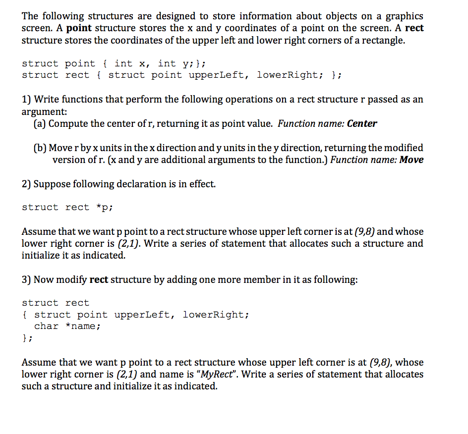Solved The following structures are designed to store | Chegg.com