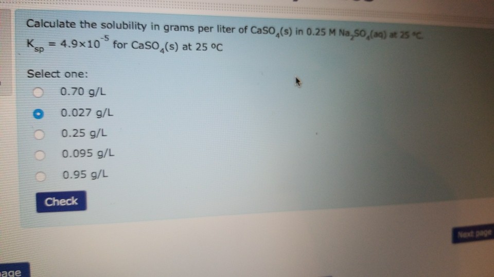 Solved Calculate the solubility in grams per liter of | Chegg.com