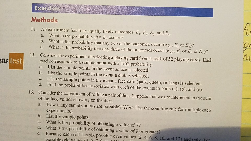 Solved Exercise Methods 14. An experiment has four equally | Chegg.com