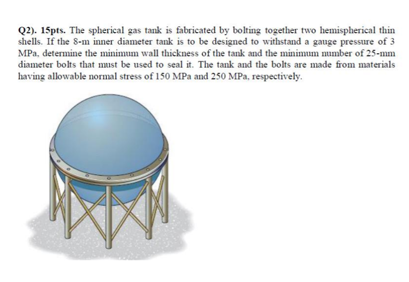 Solved The spherical gas tank is fabricated by bolting | Chegg.com