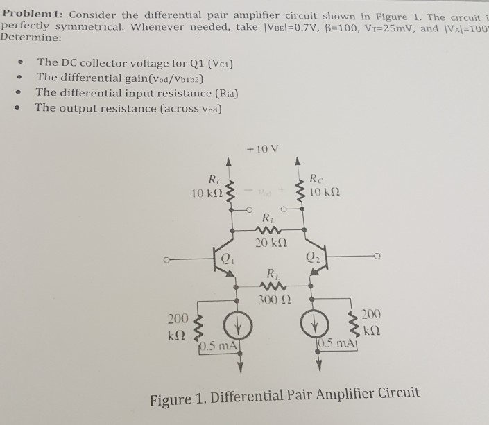 Solved Problem1: Consider the differential pair amplifier | Chegg.com
