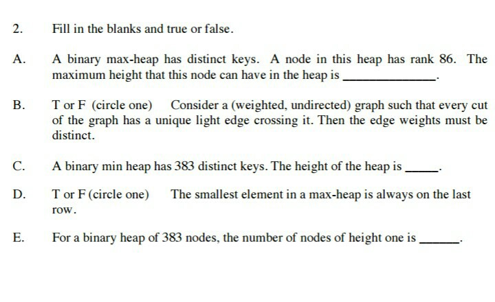 Solved 2. Fill in the blanks and true or false. A A binary | Chegg.com
