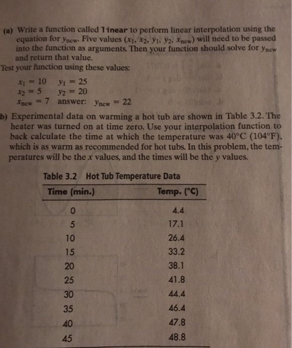 Solved (a) Write a function called 1inear to perform linear | Chegg.com