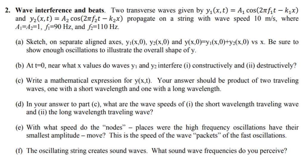 Solved Wave interference and beats. Two transverse waves | Chegg.com