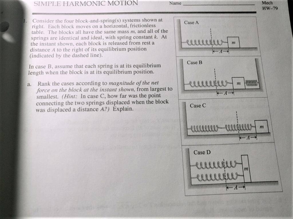 Solved SIMPLE HARMONIC MOTION Name Mech HW-79 Case A RWMWH | Chegg.com