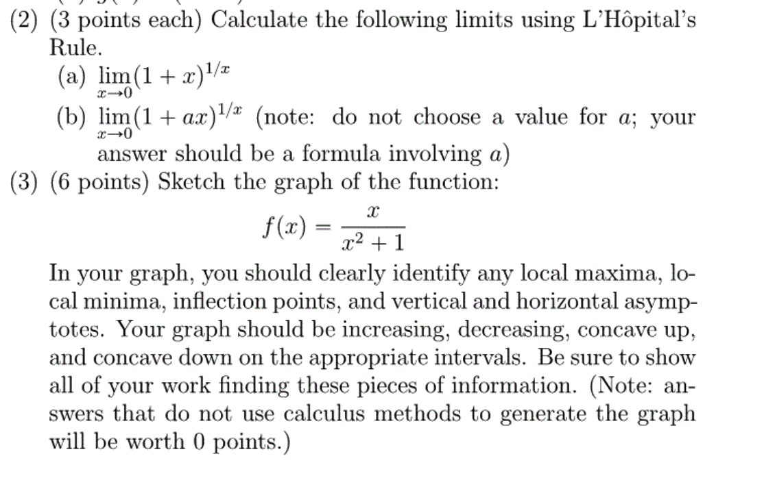 Solved Calculate the following limits using L'Hopital's | Chegg.com
