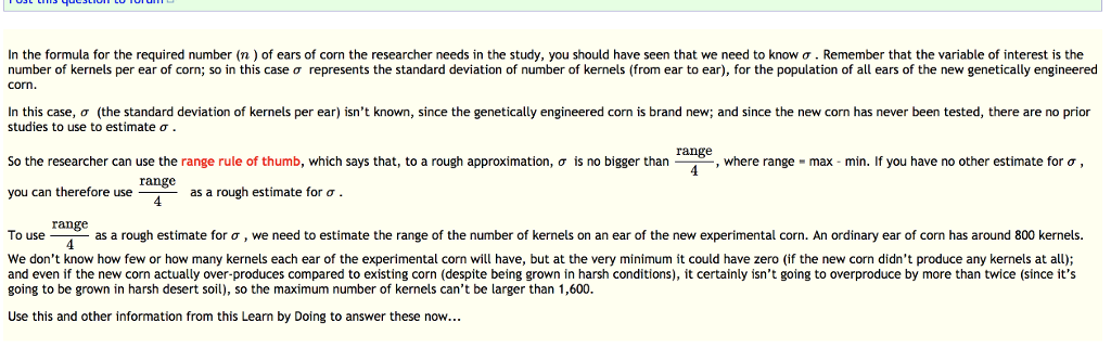 In the formula for the required number (n ) of ears | Chegg.com
