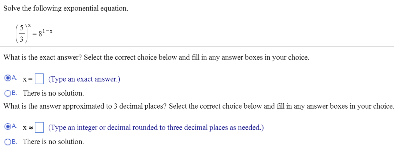 Solved Solve the following exponential equation. What is the | Chegg.com