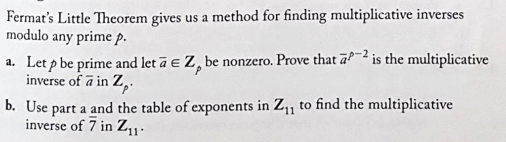 Solved Fermat's Little Theorem gives us a method for finding | Chegg.com
